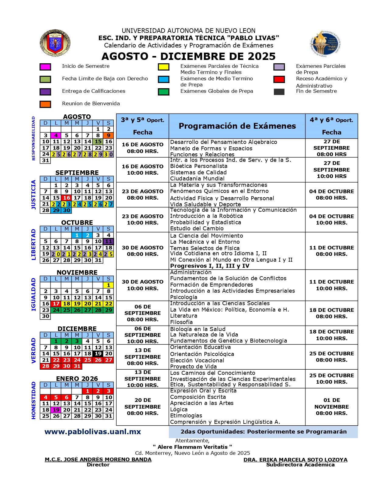 Calendario académico - Preparatoria Pablo Livas