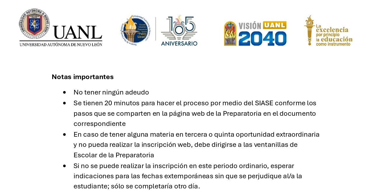 Listas y horarios - Inscripción web - Preparatoria Pablo Livas